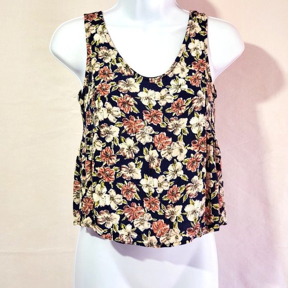 Peach Royal | Tops | Peach Royal Blue Pink Floral Flowy Crop Tank Top ...